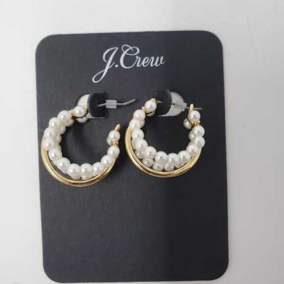J. Crew | Jewelry | New J Crew Layered Gold Pearl Hoop Earrings | Poshmark